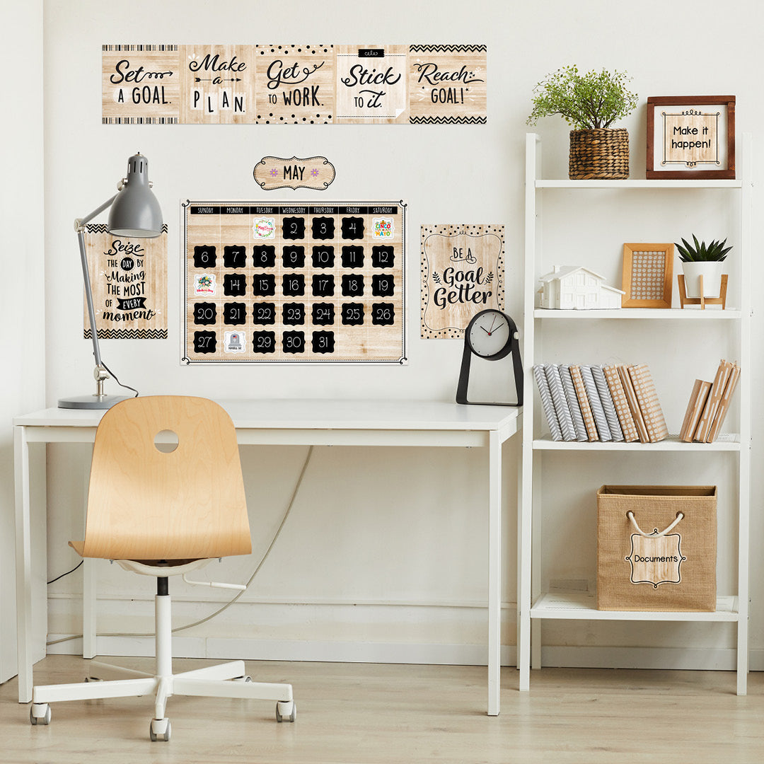 Core Décor Black, White, and Wood Calendar Set Bulletin Board ...